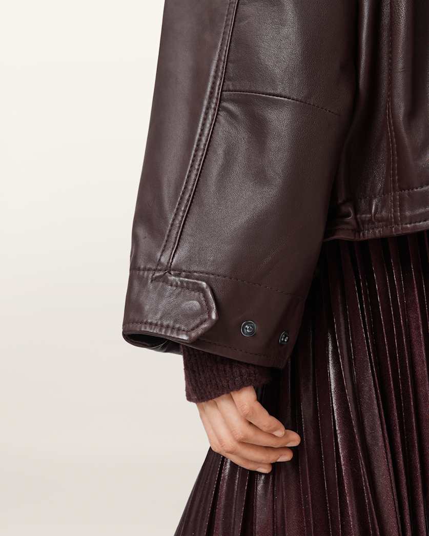 Clay Funnel Neck Leather Jacket OXBLOOD RED | ALLSAINTS US